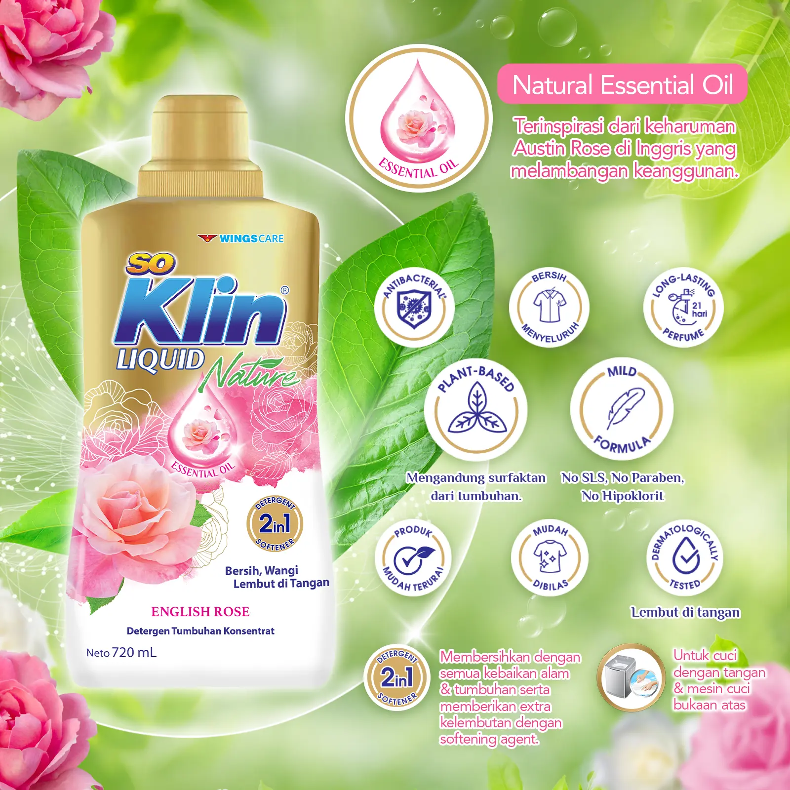 SoKlin Liquid English Rose 2in1 Detergent + Softener
